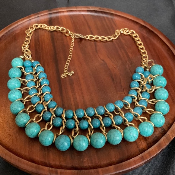 Jewelry | Gold Tone Turquoise Color Bead Necklace | Poshmark